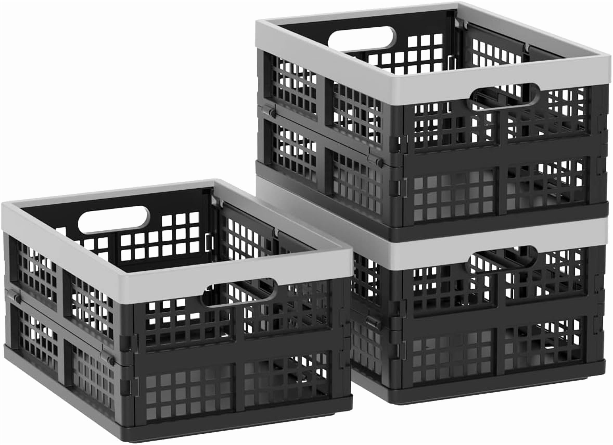 Gainhope Plastic Collapsible Foldable Stackable Storage Crates 3-Pack ...