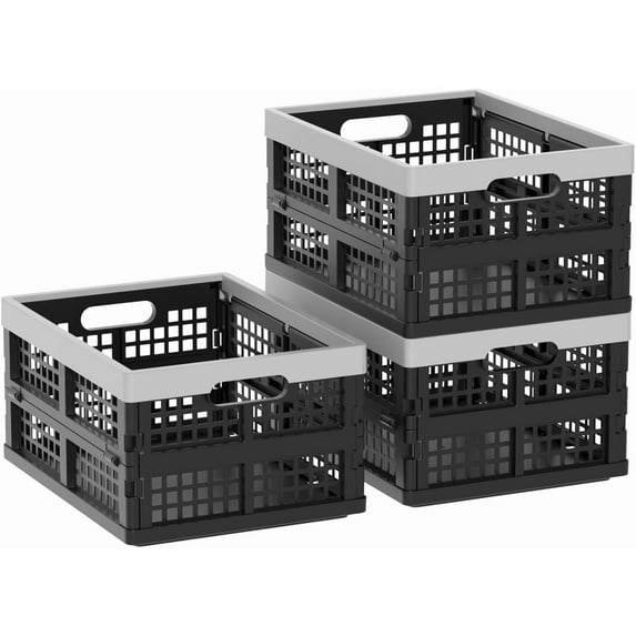 Gainhope Plastic Collapsible Foldable Stackable Storage Crates 3-Pack ...