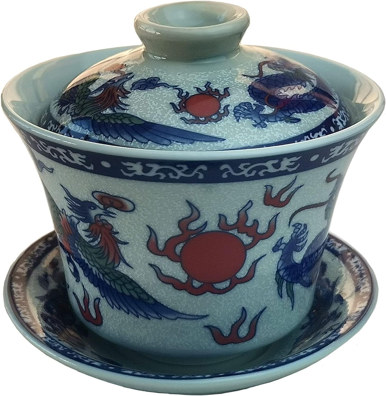 Gaiwan 5.5oz Chinese Teacup Qinghua Porcelain Cup Dragon Phoenix Gongfu ...