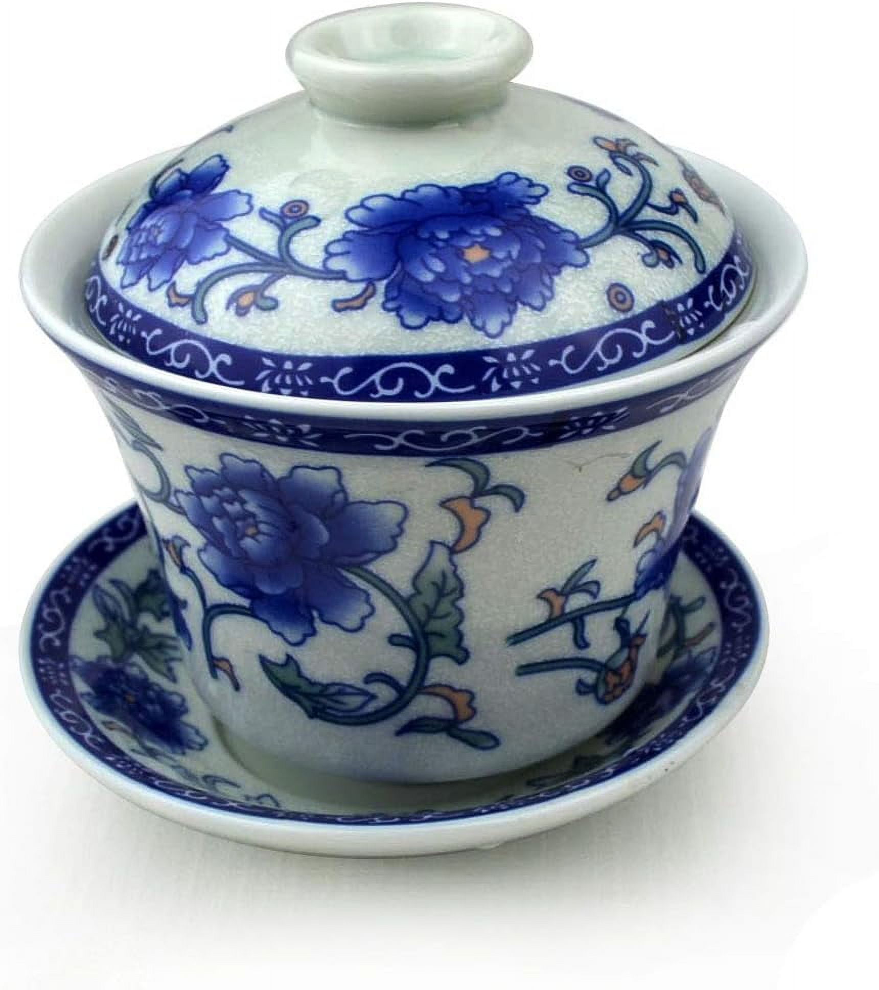 Gaiwan 5.5oz Chinese Teacup Qinghua Porcelain Cup Dragon Phoenix Gongfu Tea Set (Dragon and ...