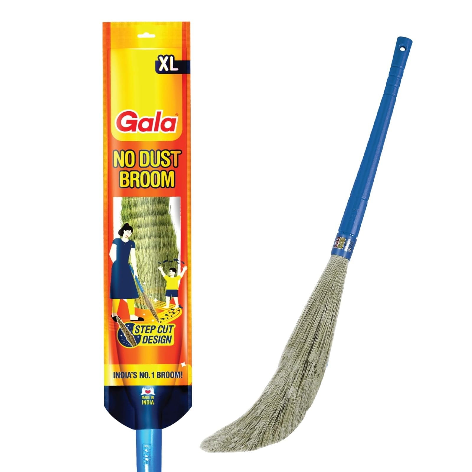 Gala Broom, 100 cm Extra Long Handle, Washable Fiber for Multipurpose ...