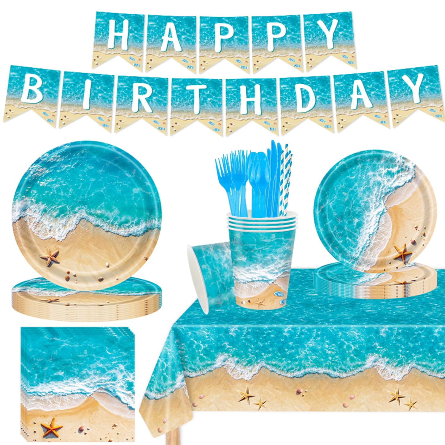 GalaHub 194 Pcs Beach SSF20 Party Decorations for 24 Guests - Ocean ...
