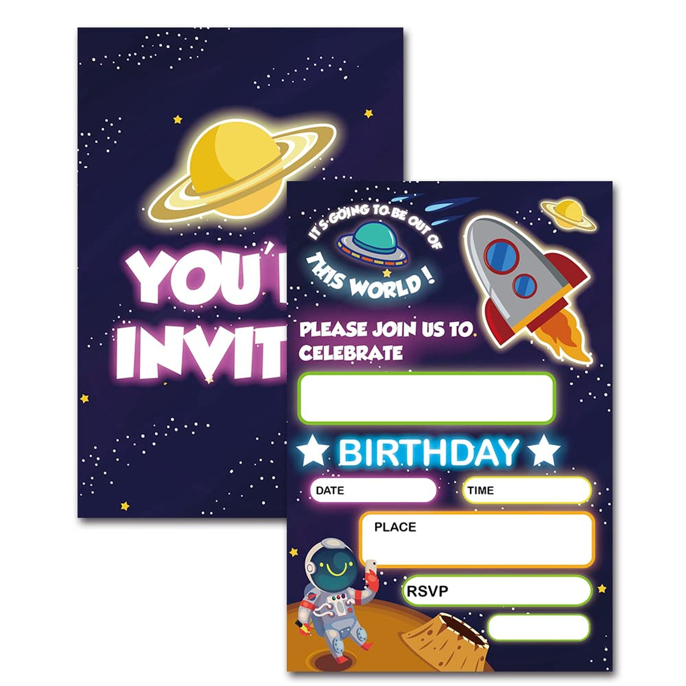 Galactic Adventure Birthday Invitations - 20 Astronaut Rocket Cards ...