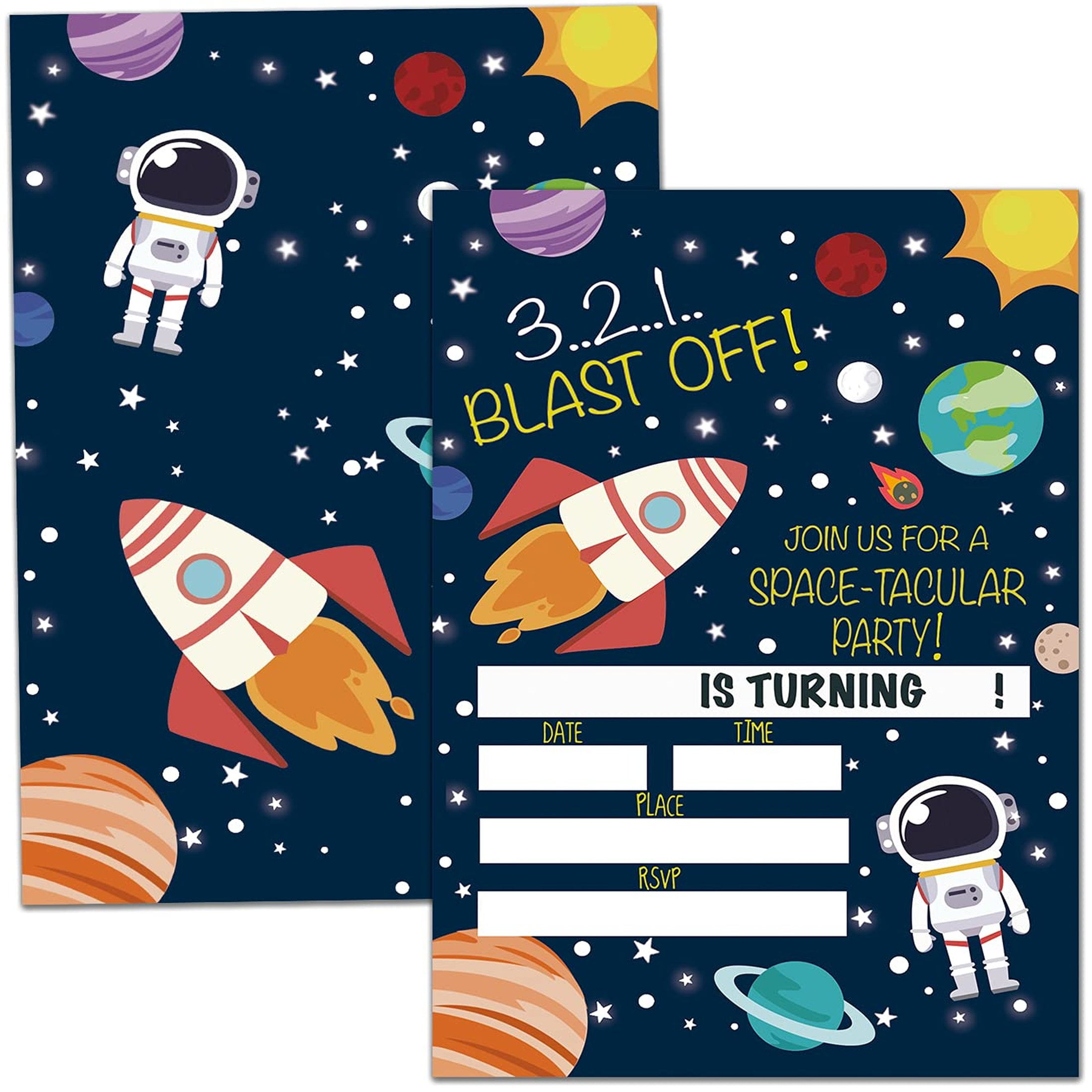 Galactic Adventure Invitation Set - 20 Astronaut Rocket Cards with Envelopes for Kids Birthday ...
