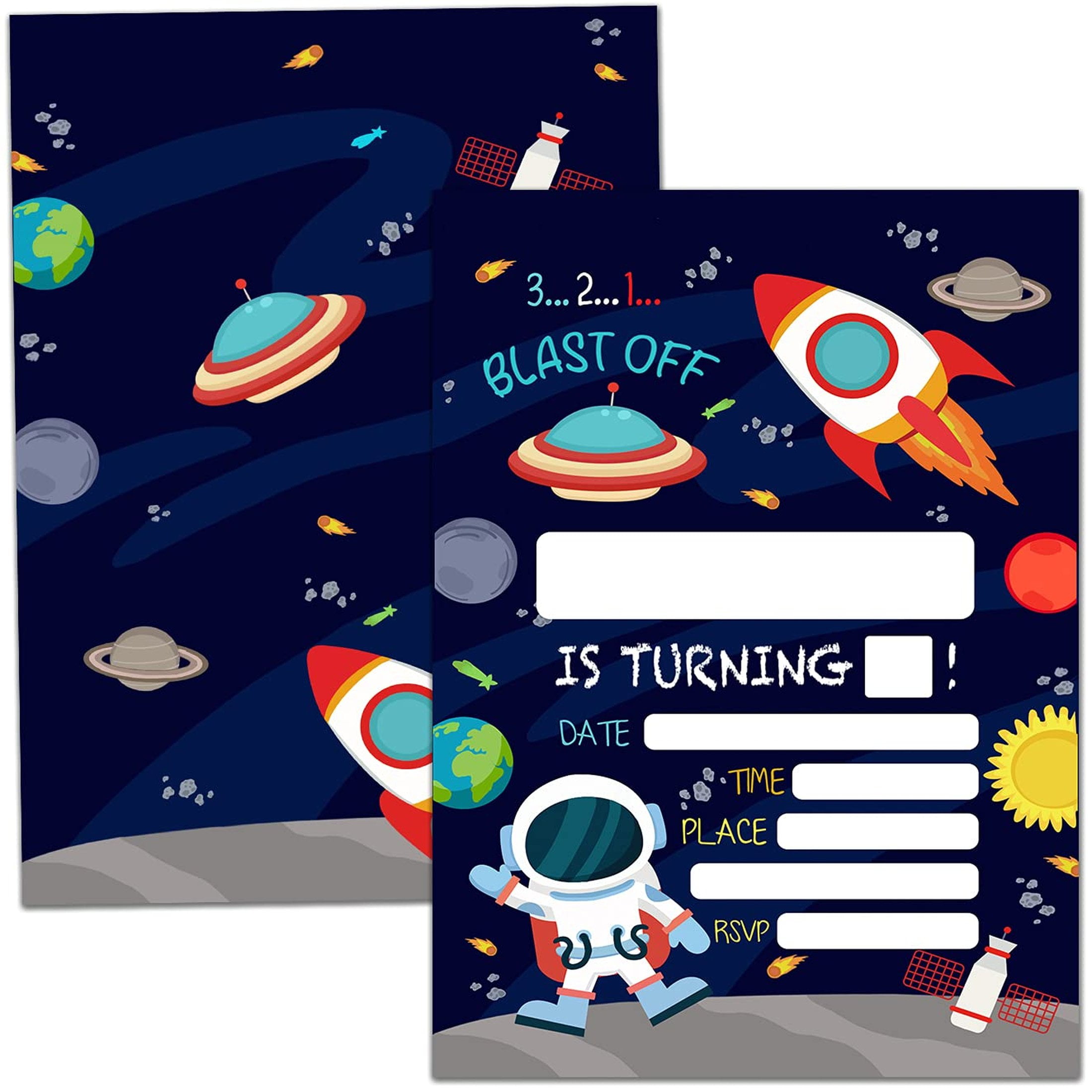Galactic Adventure Invitation Set - 20 Astronaut and UFO Cards with ...