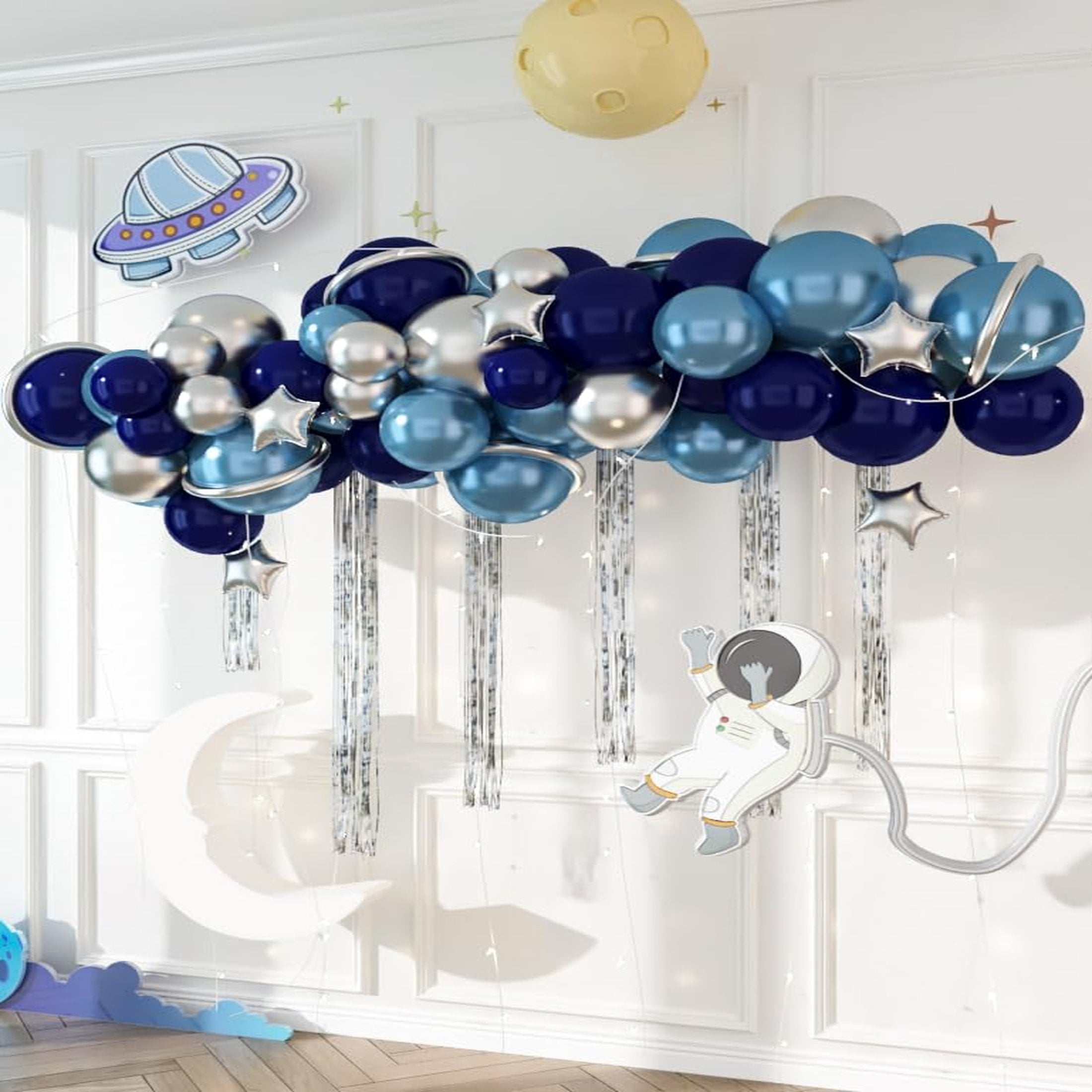 Galactic Balloon Arch Set - 52 PCS Navy Blue, Metallic Blue, Silver ...