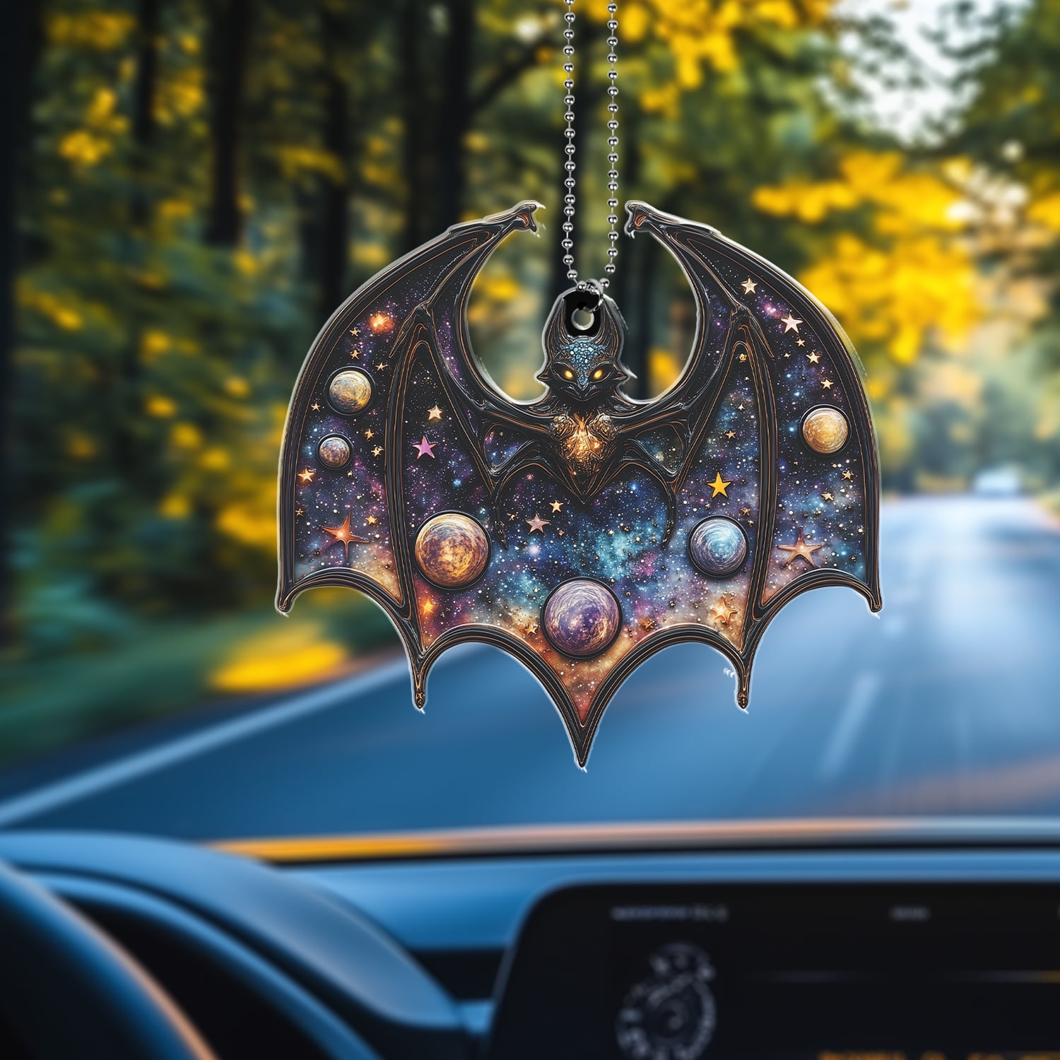 Galactic Bat Window Hanging Acrylic, Cosmic Bat Car Ornament, Mystical Space Suncatcher ...