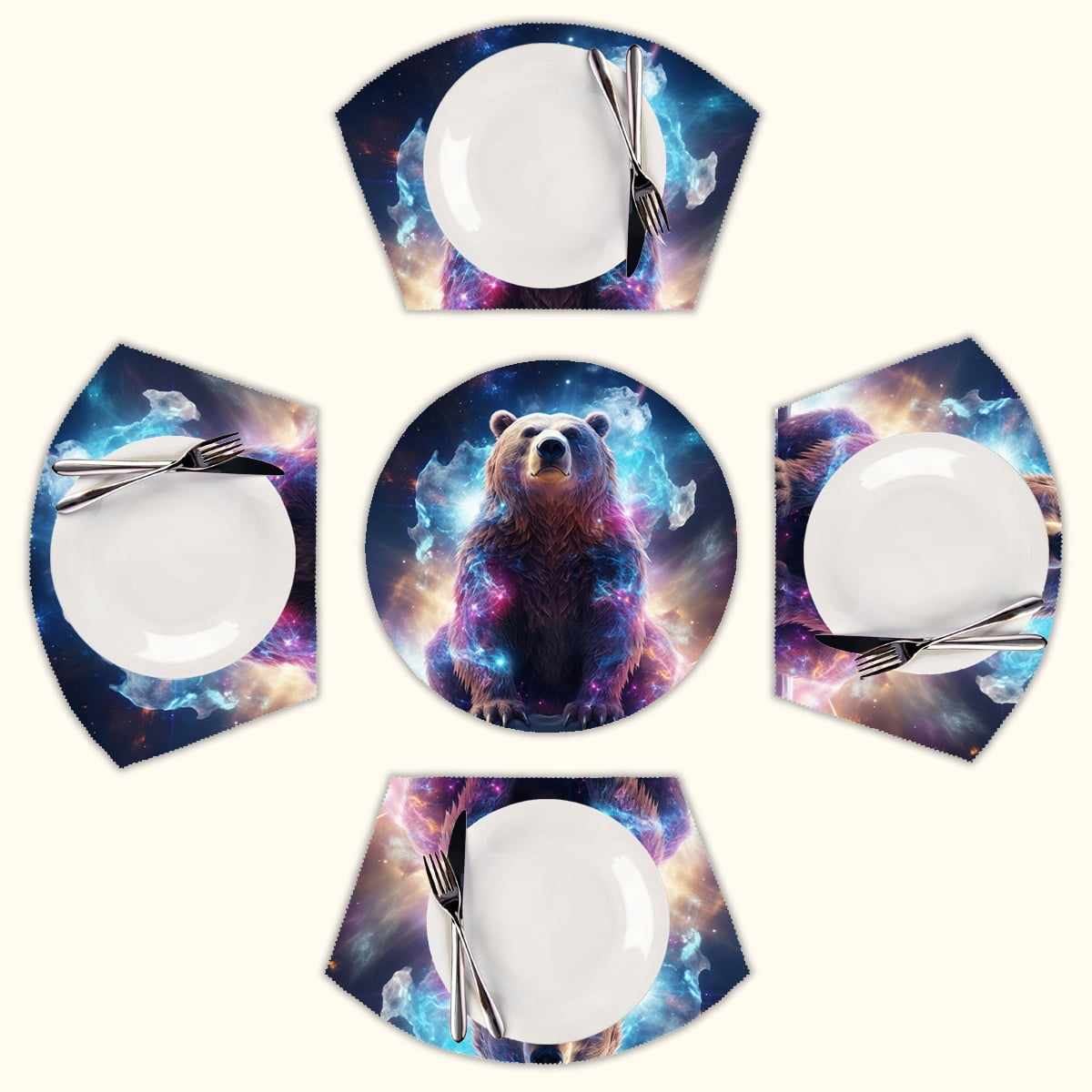 Galactic Bear in Space Round Table Placemats Set Of 5 Wedge Table Mats ...