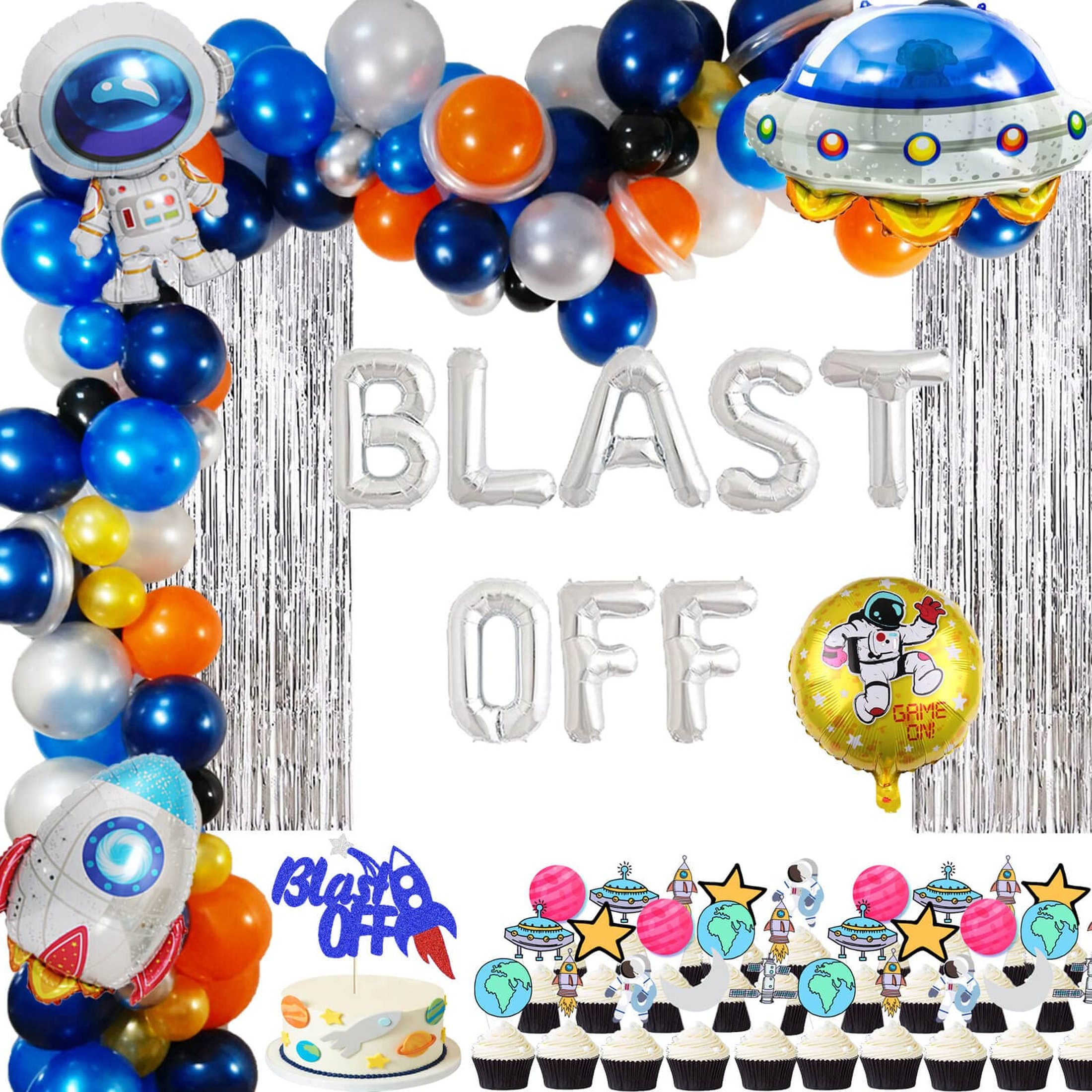 Galactic Blast Balloon Arch Kit - Outer Space Birthday Decor Set with Astronaut, Robot, Galaxy ...