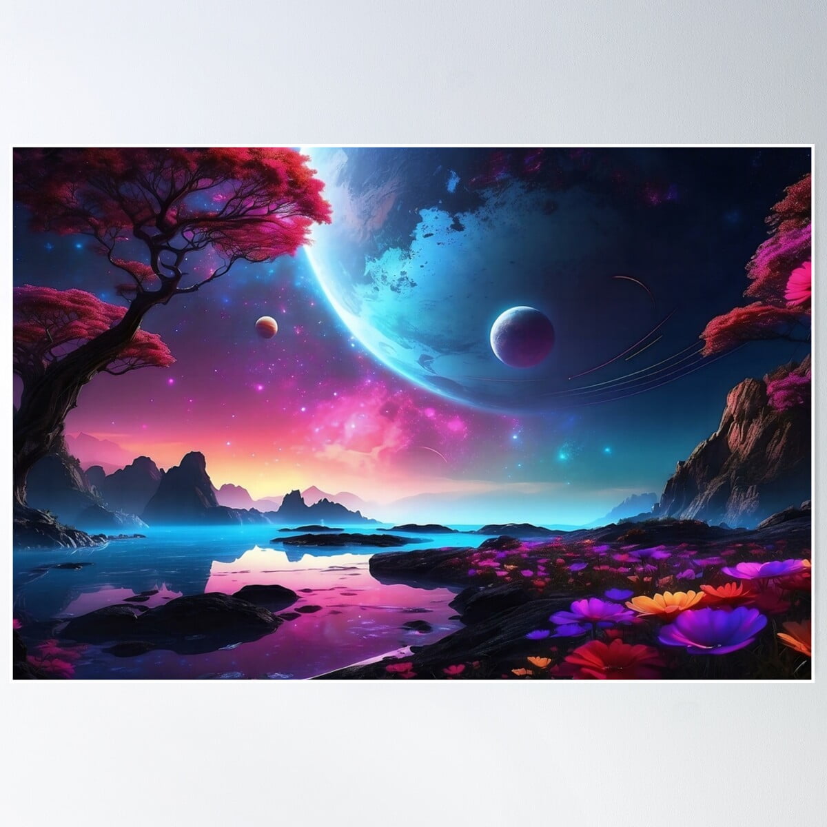 Galactic Blossom: A Celestial Vista Poster Wall Art, Modern Wall Decor ...