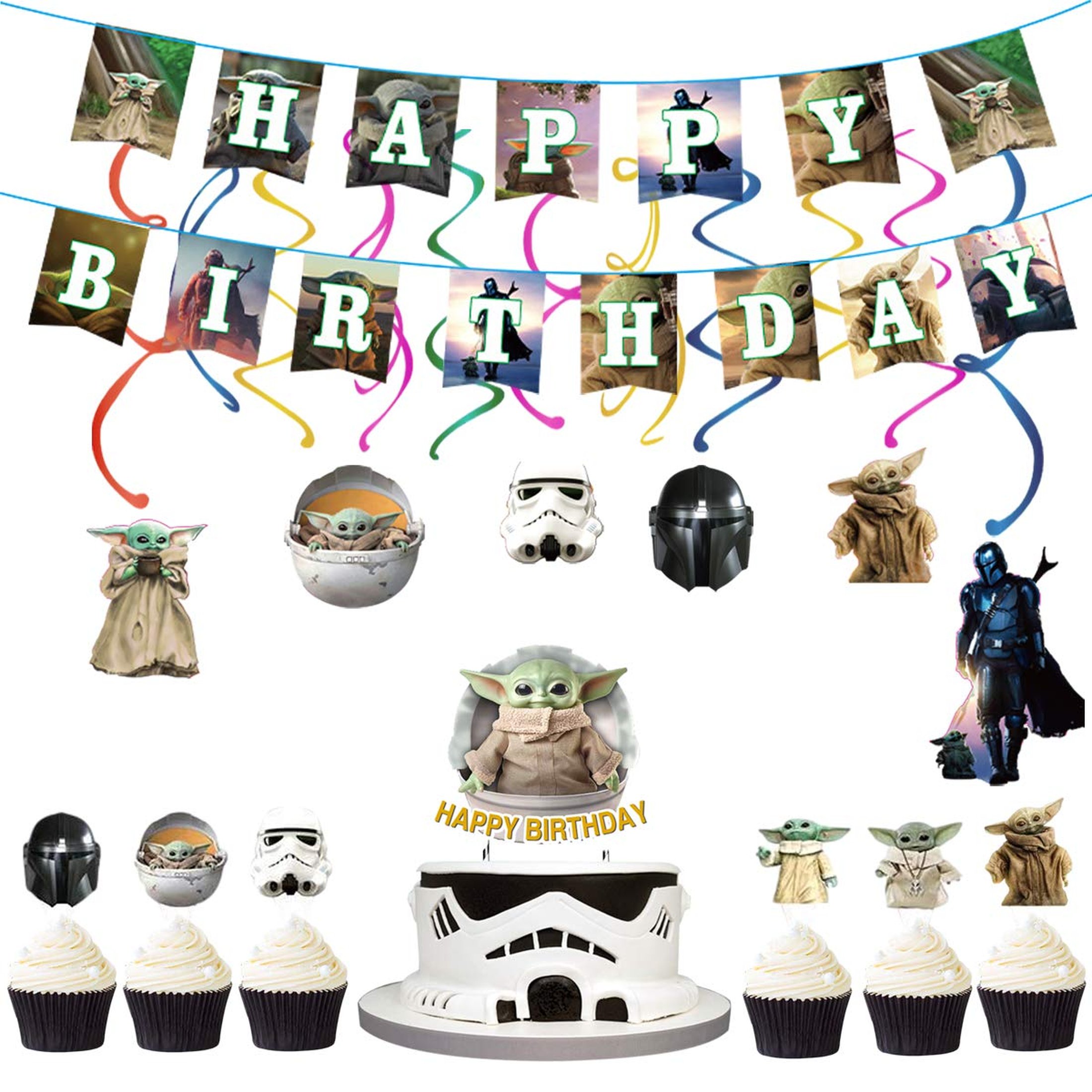 Galactic Celebration Kit - Yoda Birthday Party Set with Banner, Cake ...