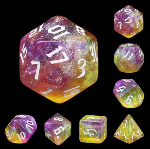 Galactic Dice Acrylic HD Dice Sets - Golden Faith (Purple & Yellow) Set ...
