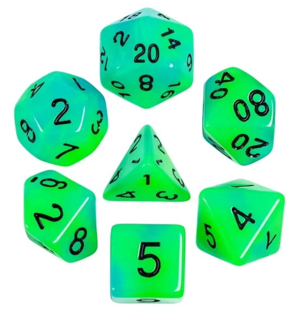 Galactic Dice HD Dice Sets - Blue & Green (Glow-in-the-Dark) Set of 7 ...