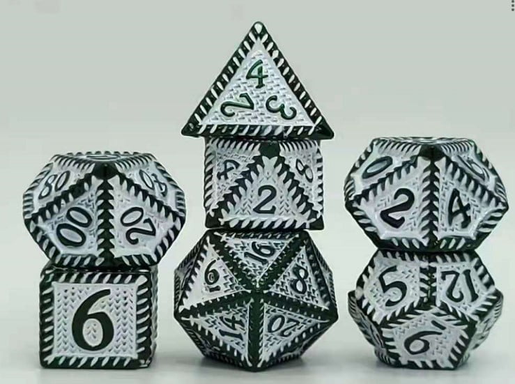 Galactic Dice Premium Dice Sets - Black & White Textured Metal Set of 7 ...