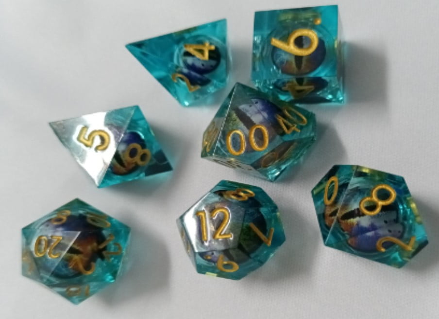Galactic Dice Premium Dice Sets - Blue Moving Eyes Sharp Resin Set of 7 ...