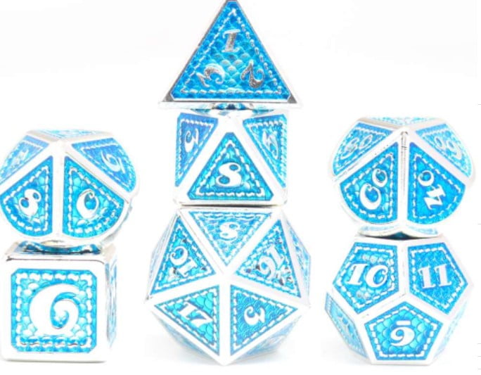 Galactic Dice Premium Dice Sets - Blue & Silver Metal Scales Set of 7 ...
