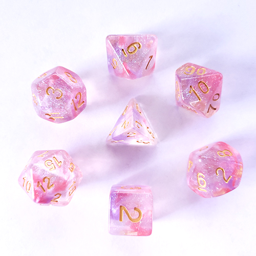 Galactic Dice Premium Dice Sets - Luminous Ruby (Clear, Pink, & Gold) Acrylic Set of 7 Dice ...