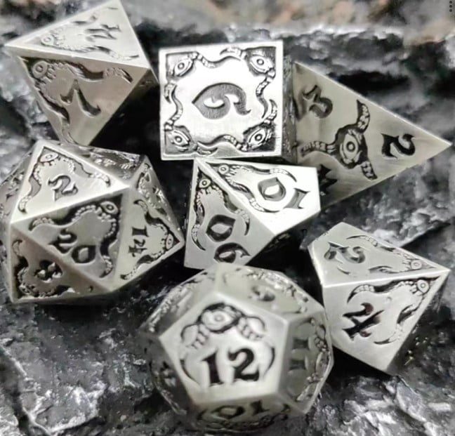 Galactic Dice Premium Dice Sets - Metal Silver Monster Set of 7 Dice ...