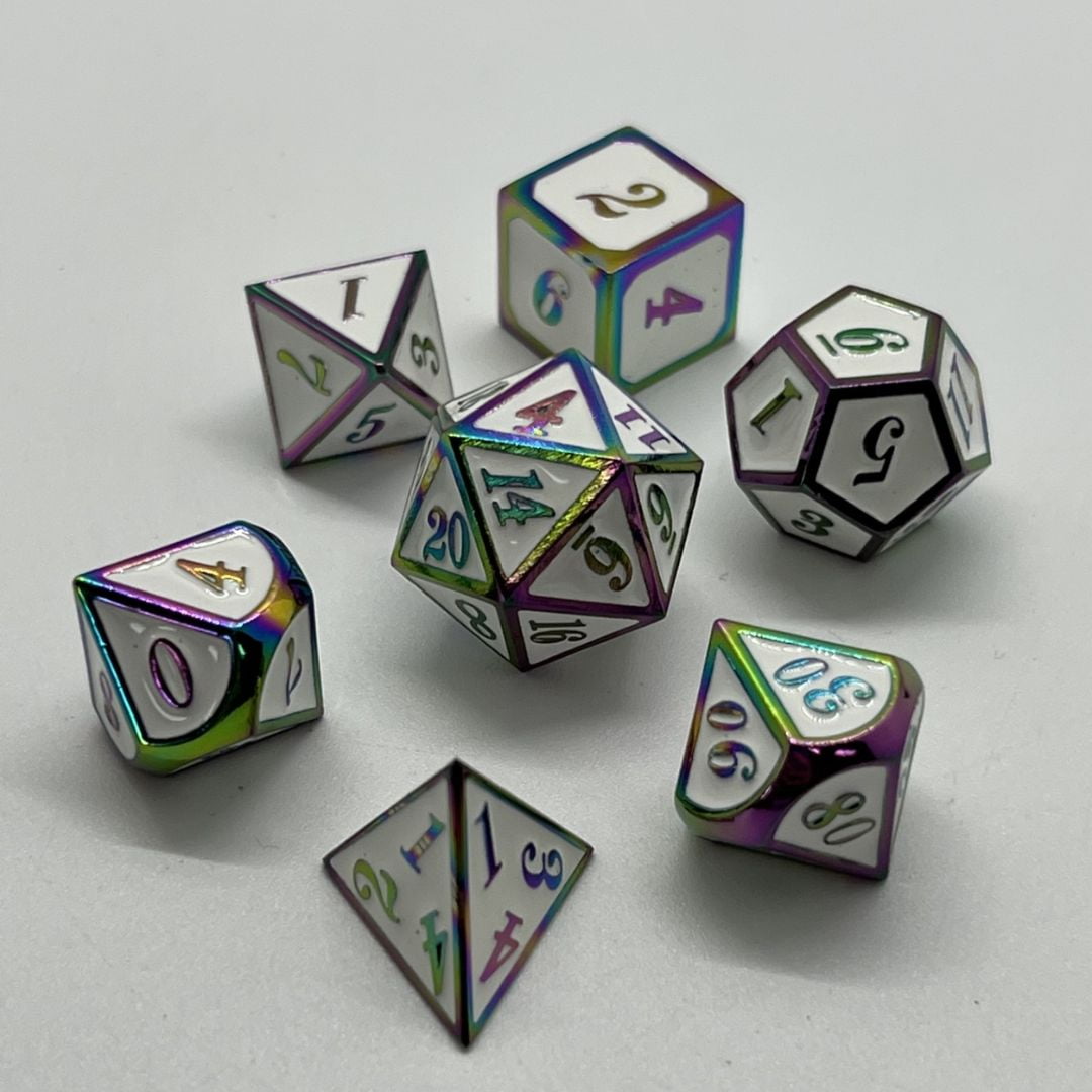 Galactic Dice Premium Dice Sets - NF Dice White & Rainbow (Ver 18) Set ...