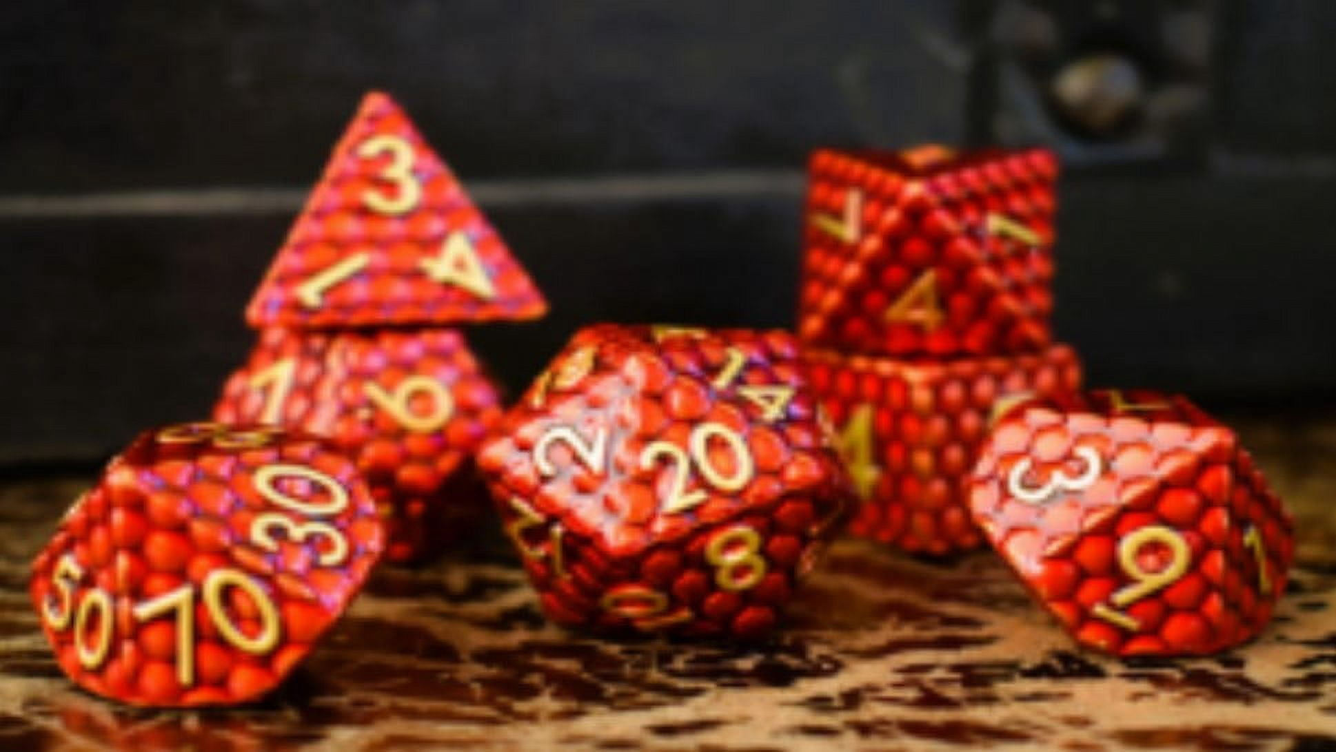 Galactic Dice Premium Dice Sets - Red & Gold Dragon Scale Metal Set of ...