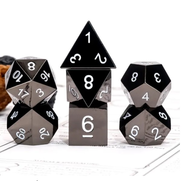 Galactic Dice Premium Metal Dice Sets - Black Metal & White Set of 7 ...