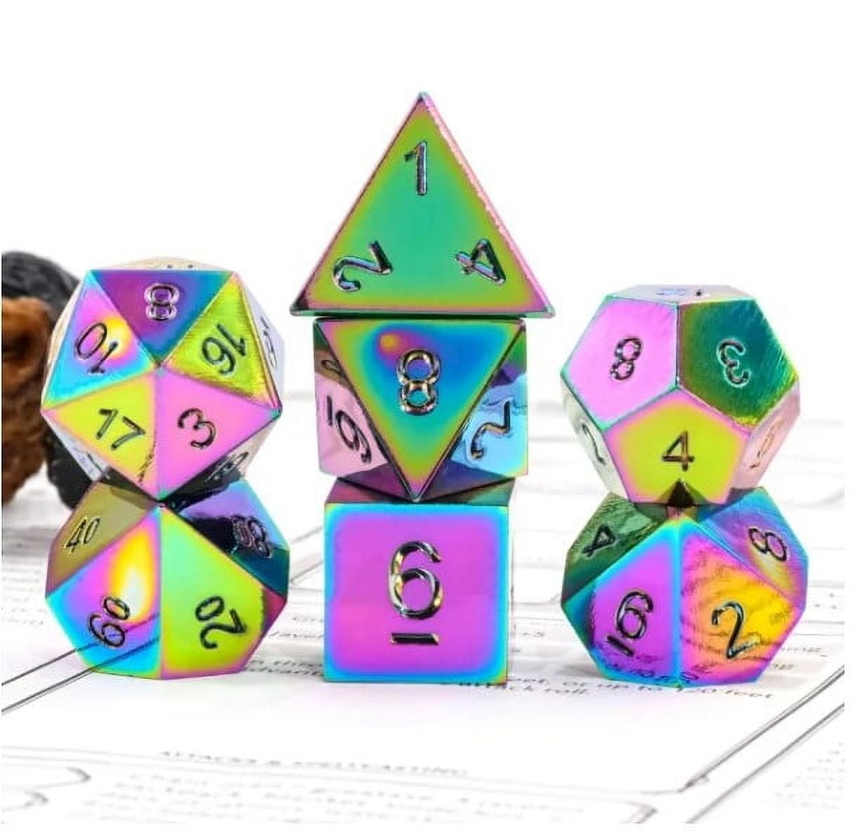 Galactic Dice Premium Metal Dice Sets - Rainbow Set of 7 Dice with Tin ...
