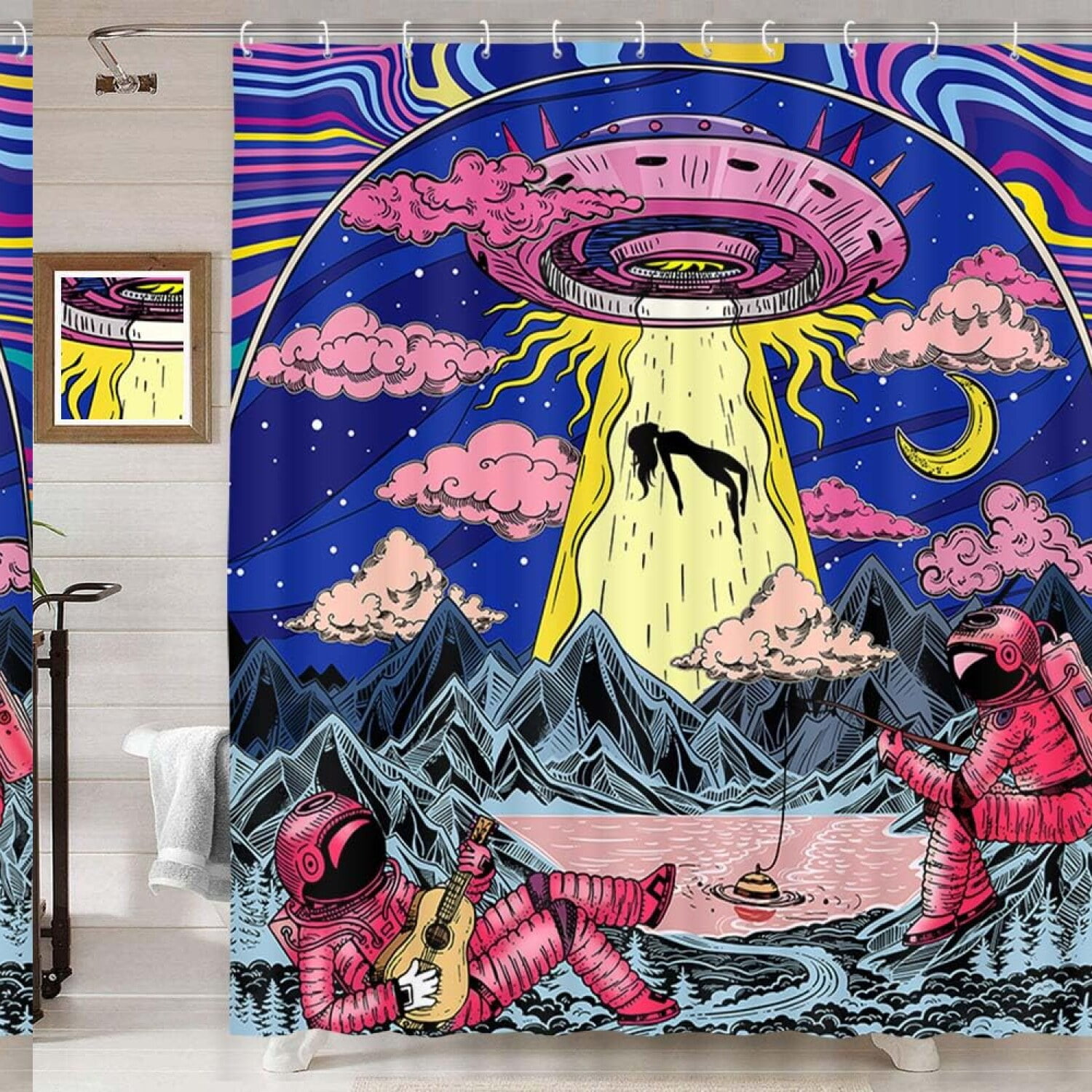 Galactic Explorer Shower Curtain - Fun Alien Astronaut in Starry Sky ...