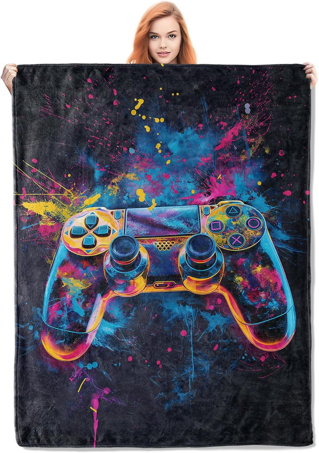 Galactic Gamer Fleece Blanket, Vibrant Game Controller Design, Soft ...