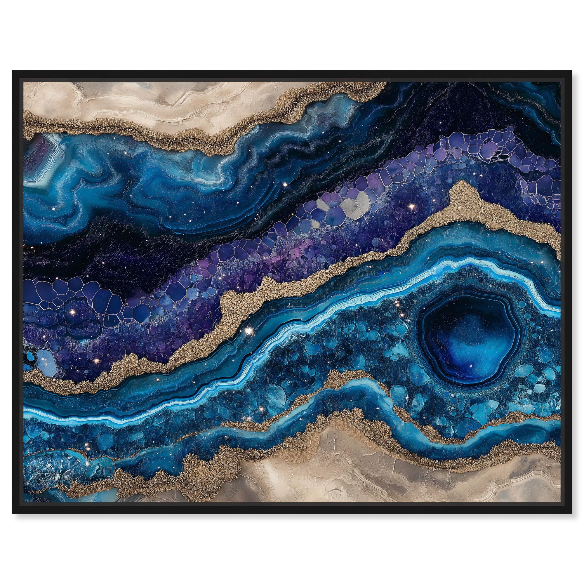 Galactic Geode I Canvas Blue Geode Art by Art Remedy, Black Frame, 30 x ...