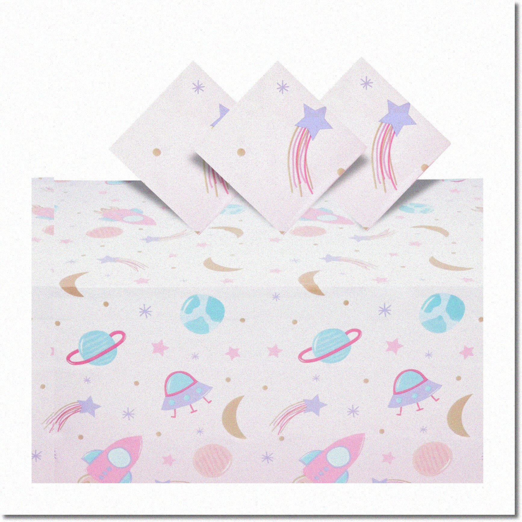 Galactic Girls Party Pack: Pink Plastic Space Table Cover - Blast Off ...