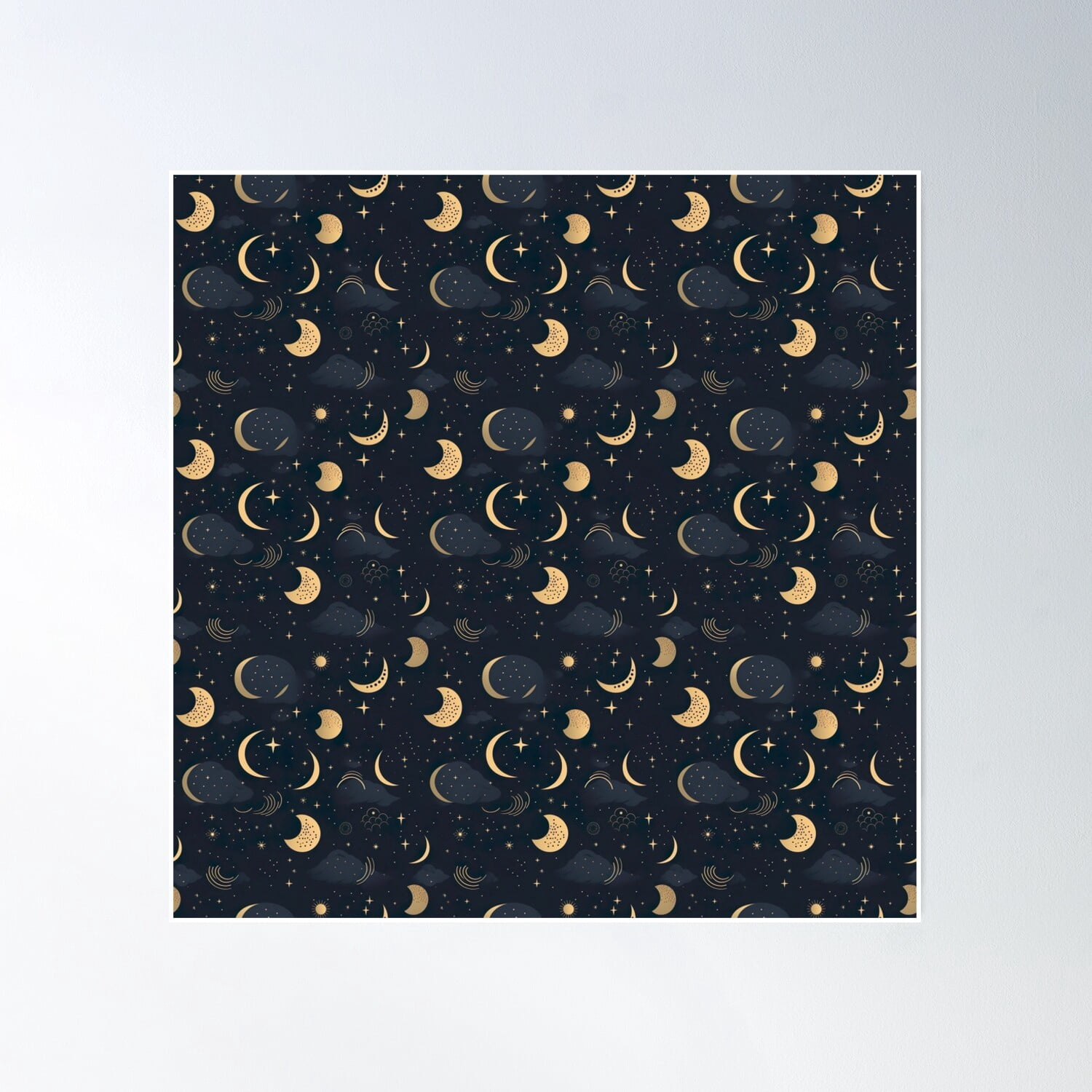 Galactic Glam: Moon Phases Dark Sky Pattern Poster Wall Art, Modern ...