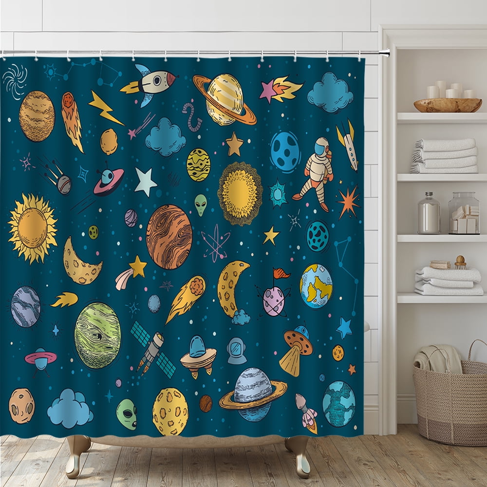 Galactic Outer Space Shower Curtain Set Boys Nebula Universe Planet ...