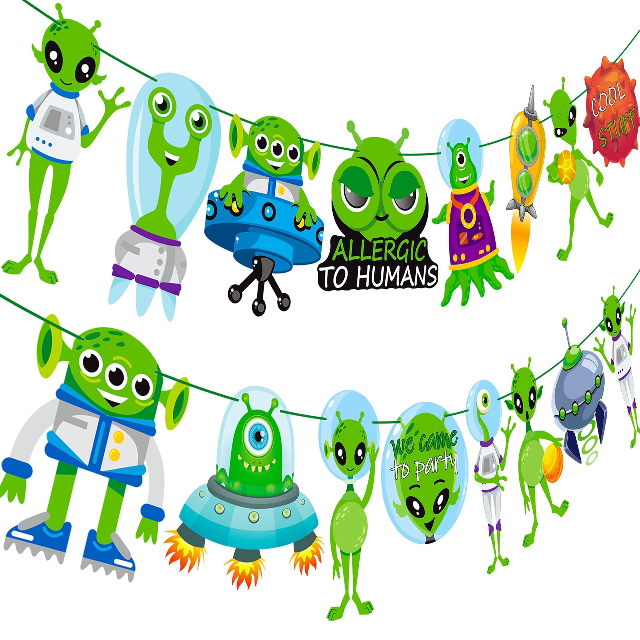 Galactic Party Banners - Set of 2 Alien Birthday Banners with UFO Space ...