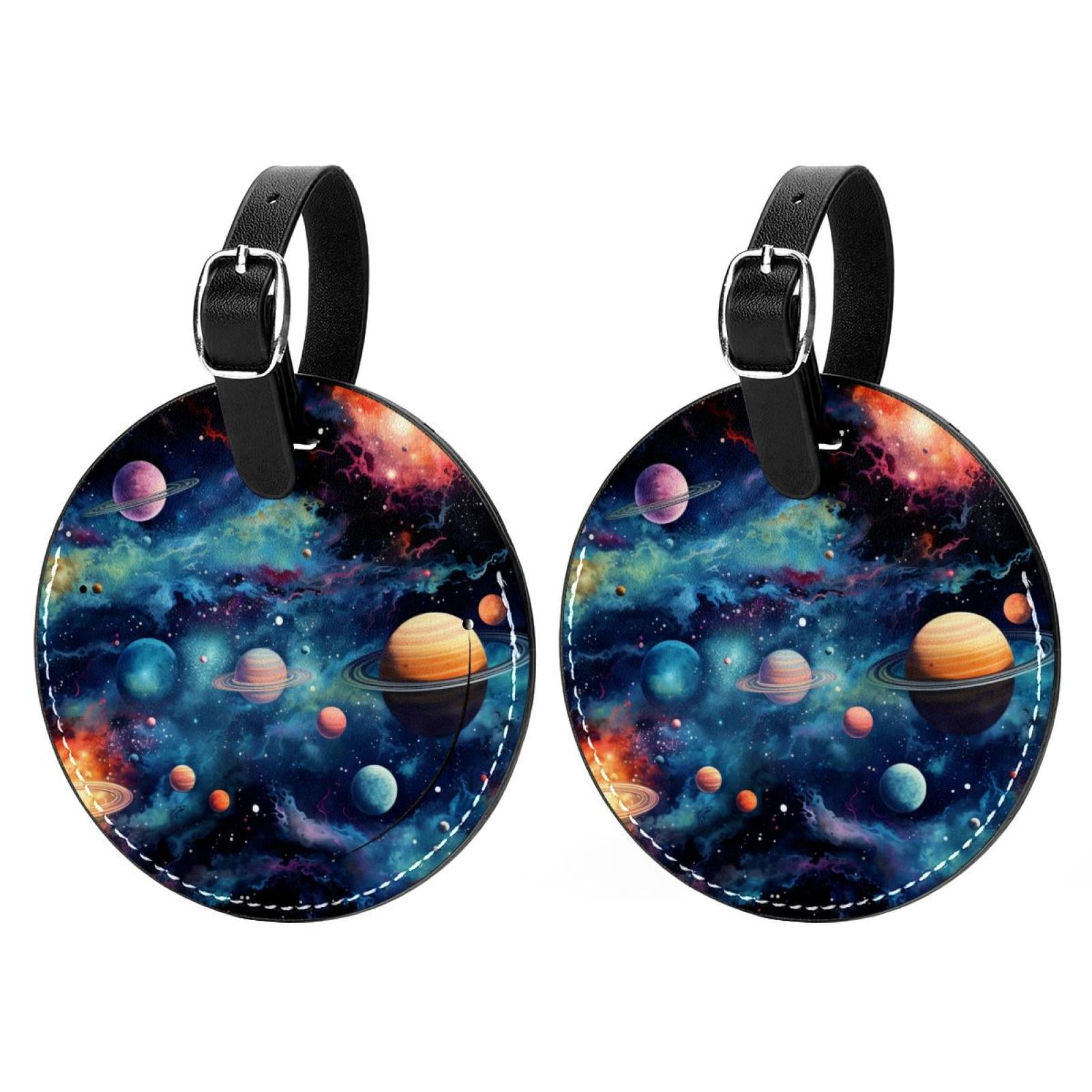 Galactic Planet 2Pcs PU Leather Round Luggage Tags with Privacy Cover ...