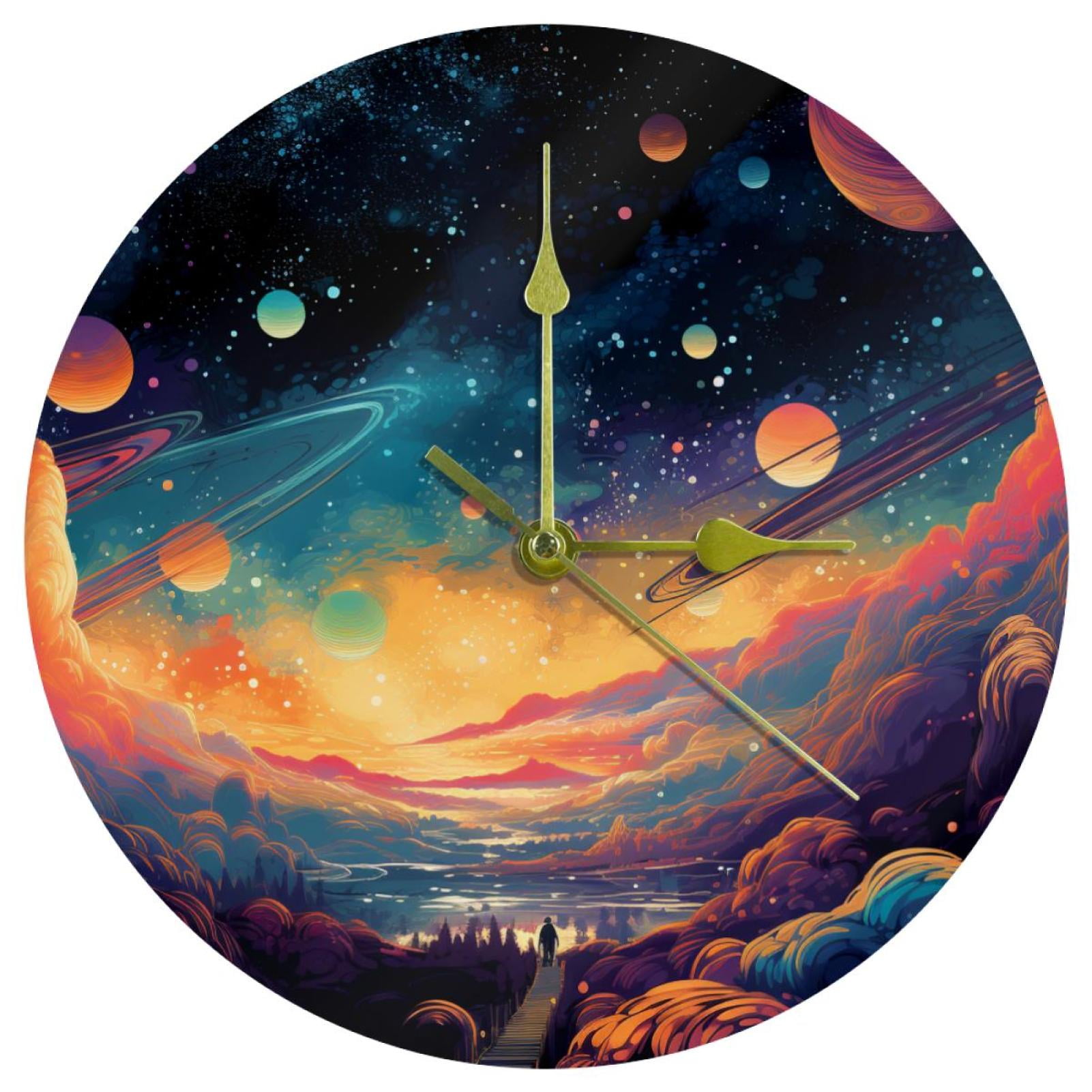 Galactic Planet Round Acrylic 9.8 Inches Silent Non Ticking Battery ...