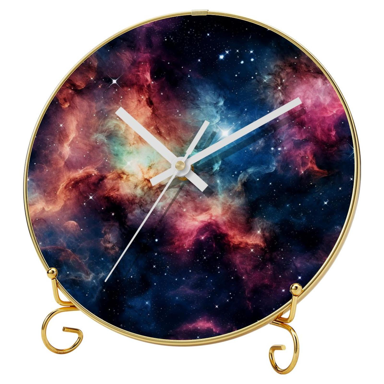 Galactic Planet Round Printed Wall Clock with Hooks and Gold Stand ...