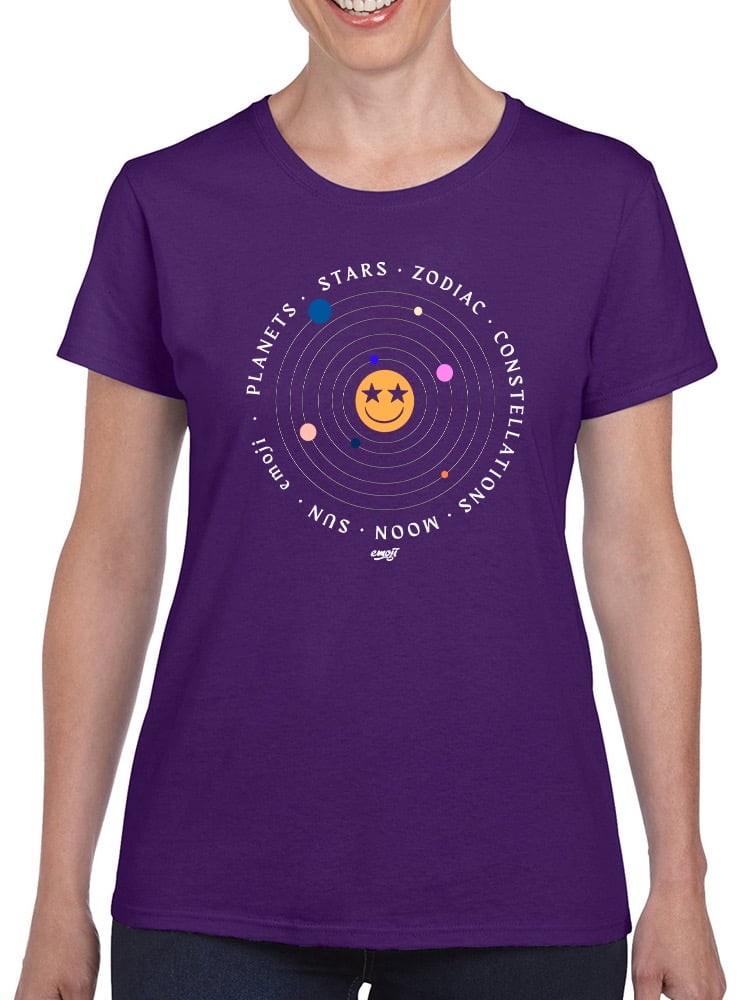 Galactic Smiley - Cosmic Orbit Emoji Graphic Women's T-shirt - Walmart.com