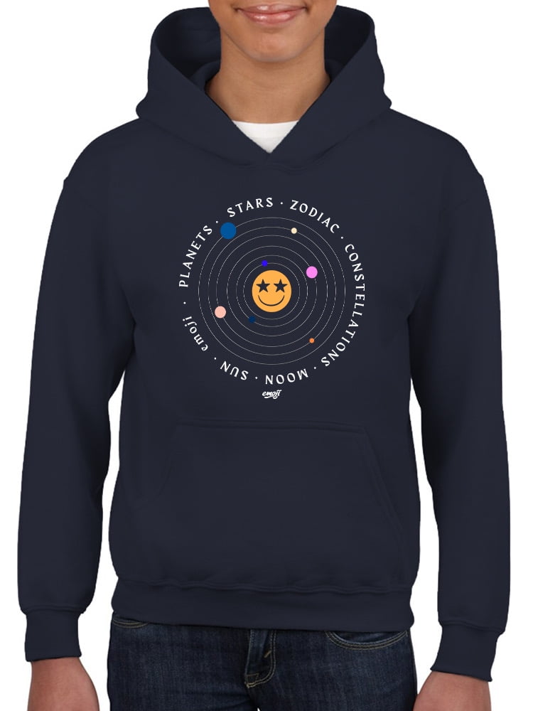 Galactic Smiley - Cosmic Orbit Emoji Graphic Youth's Hoodie - Walmart.com