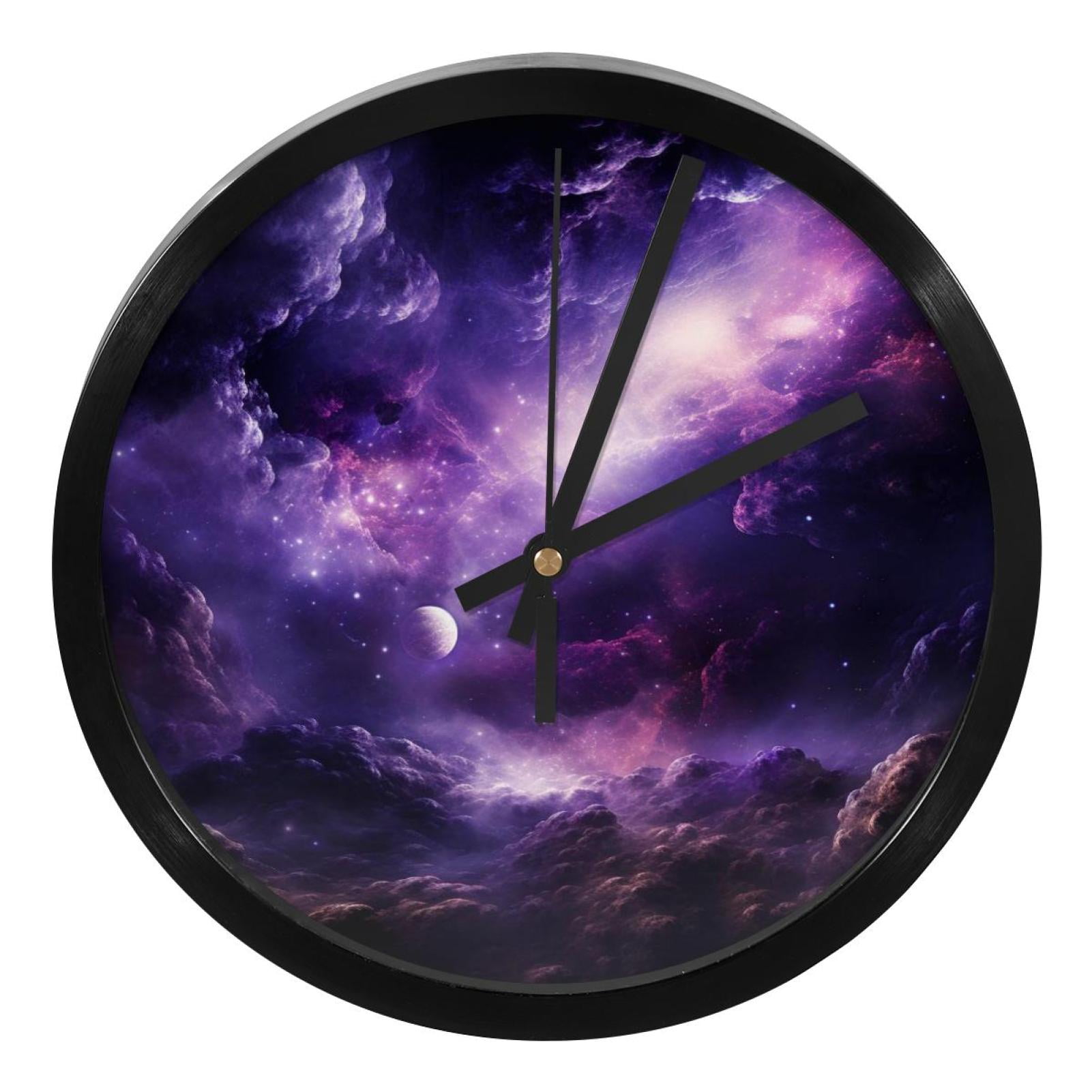 Galactic Space 9.8-Inch Round Wall Clock, Silent Non-Ticking Digital ...