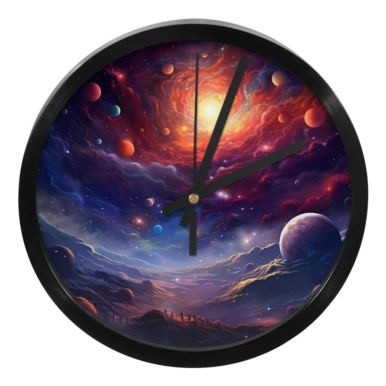 Galactic Space 9.8 Inches Silent Wall Clock, Round Digital Battery ...