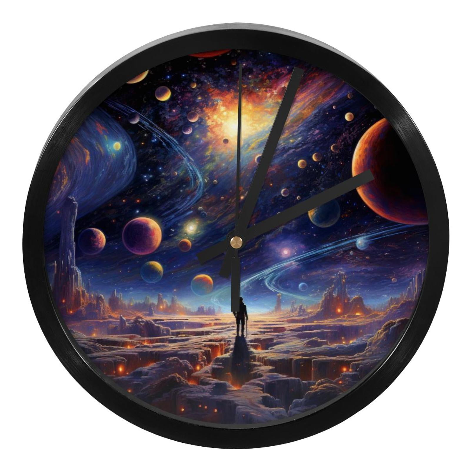 Galactic Space 9.8 Inches Wall Clock - Silent Round Digital Clock ...