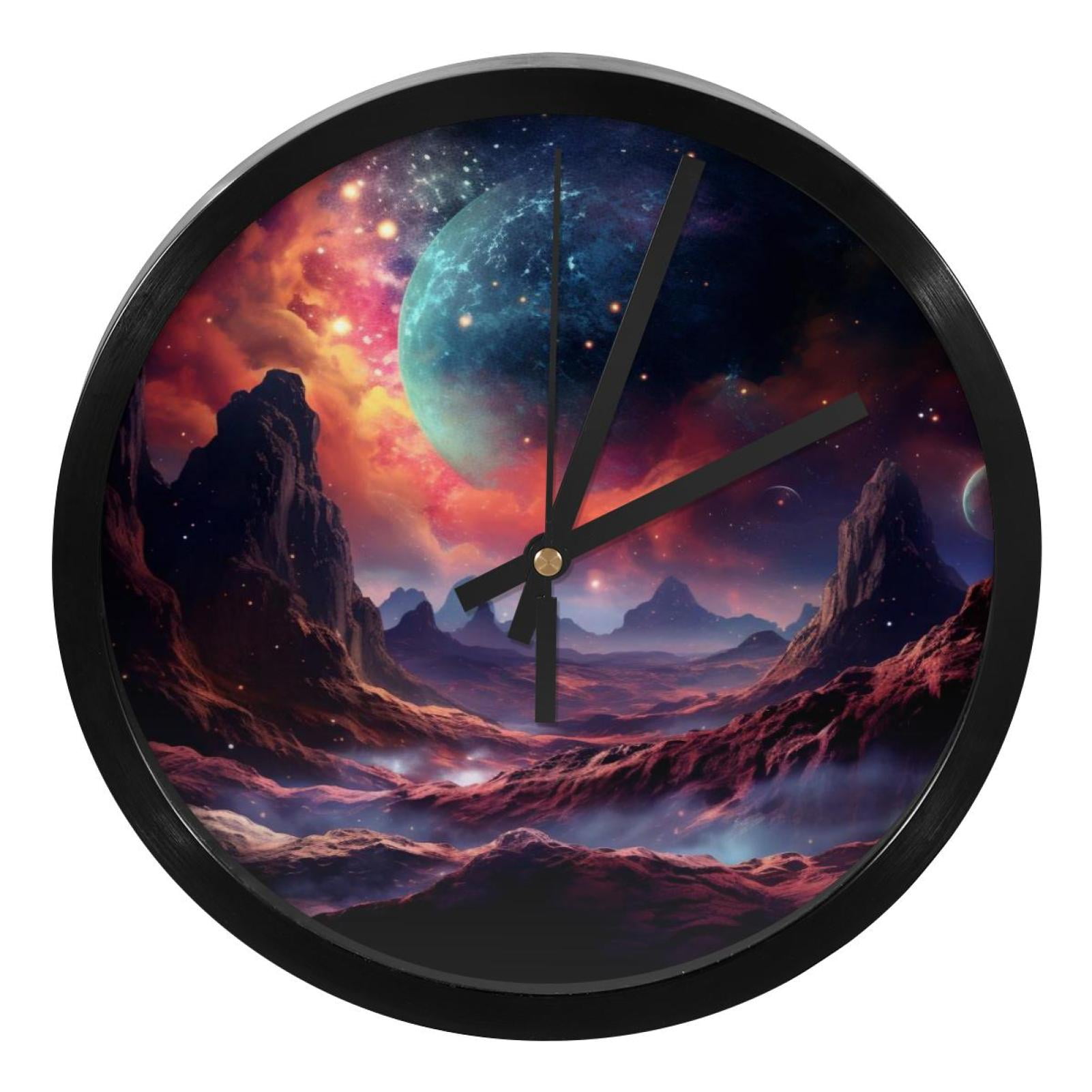 Galactic Space 9.8 Inches Wall Clock - Silent Round Digital Clock ...