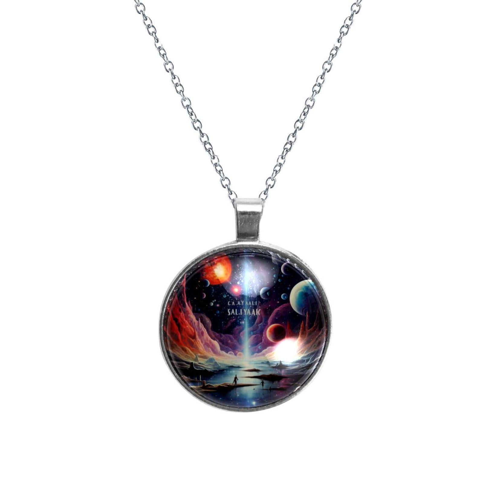 Galactic Space Glass Design Circular Pendant Necklace - Elegant Jewelry ...