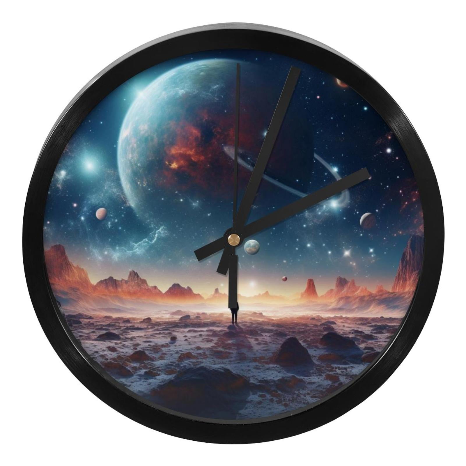 Galactic Space Modern Wall Clock, 9.8 Inches, Silent Non-Ticking Round ...