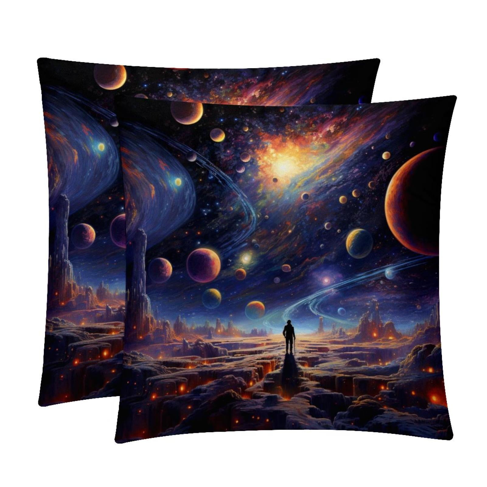 Galactic Space Set of 2 Velvet Throw Pillow with Unique Patterns ...
