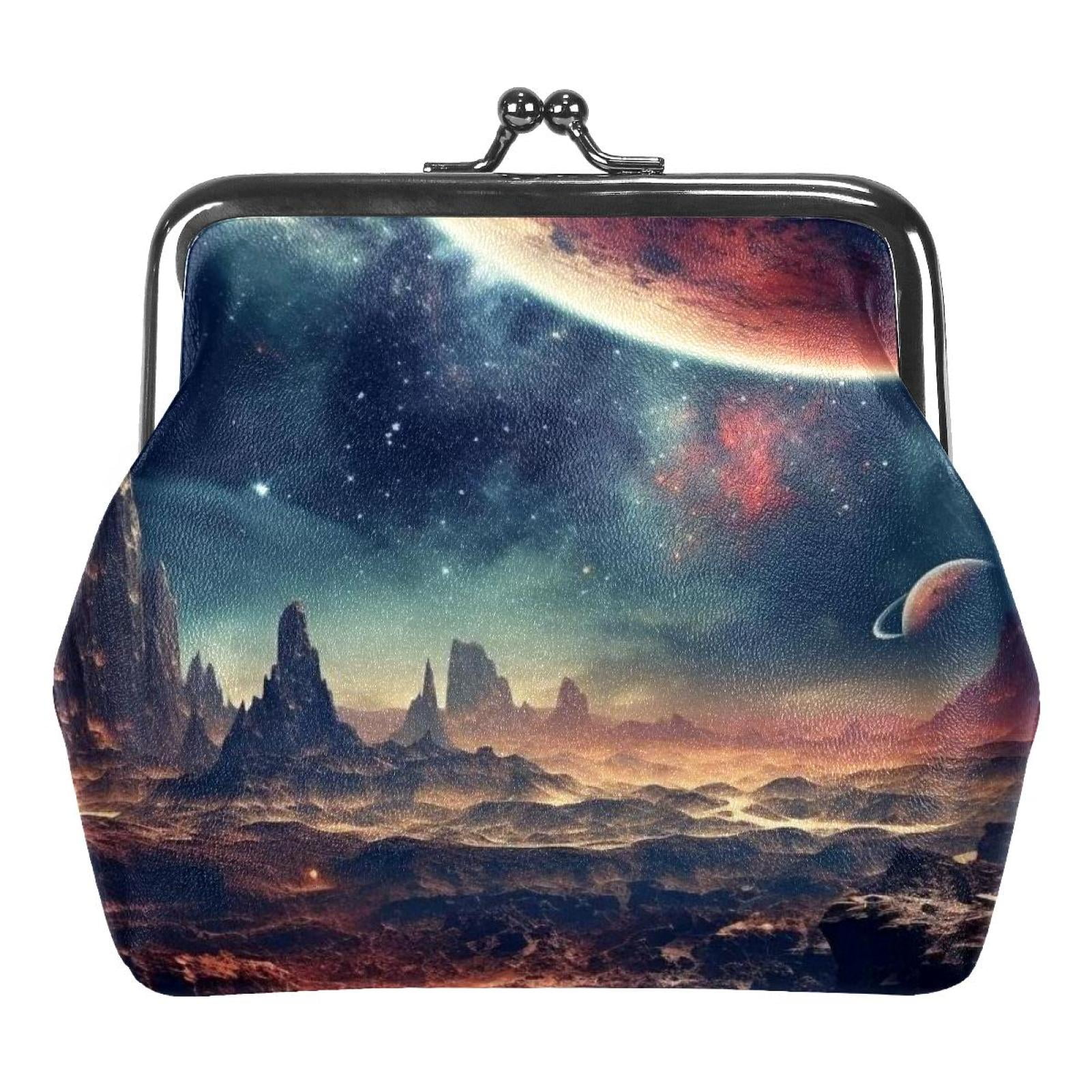 Galactic Space Stylish Microfiber Coin Purse with Zinc Alloy Jaws, 4 ...
