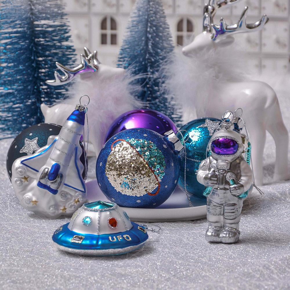 Galactic Space Theme Glass Ornament Bundle, Purple Star Pattern Baubles ...