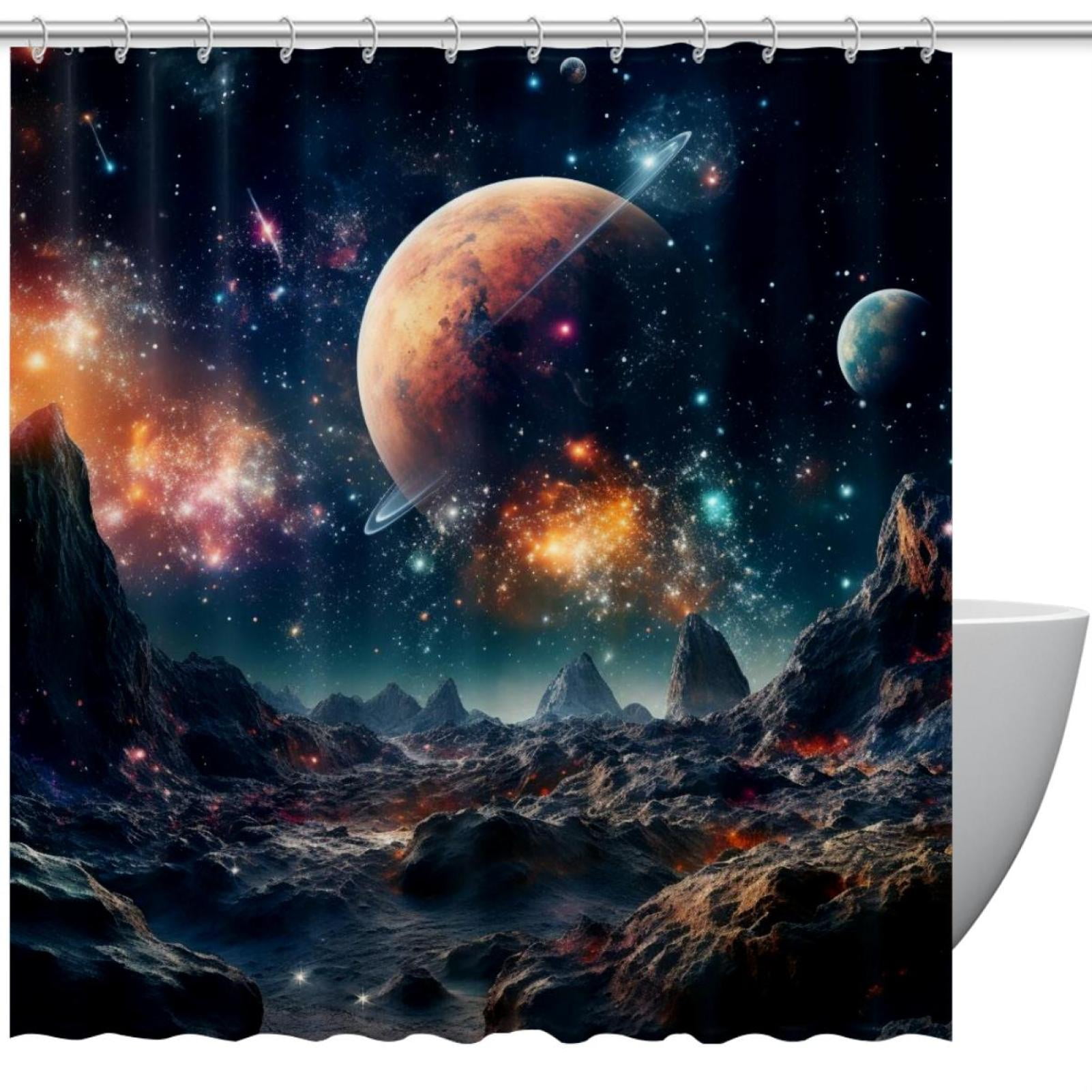 Galactic Space Waterproof Bathroom Curtain Set with Hooks - Printed ...