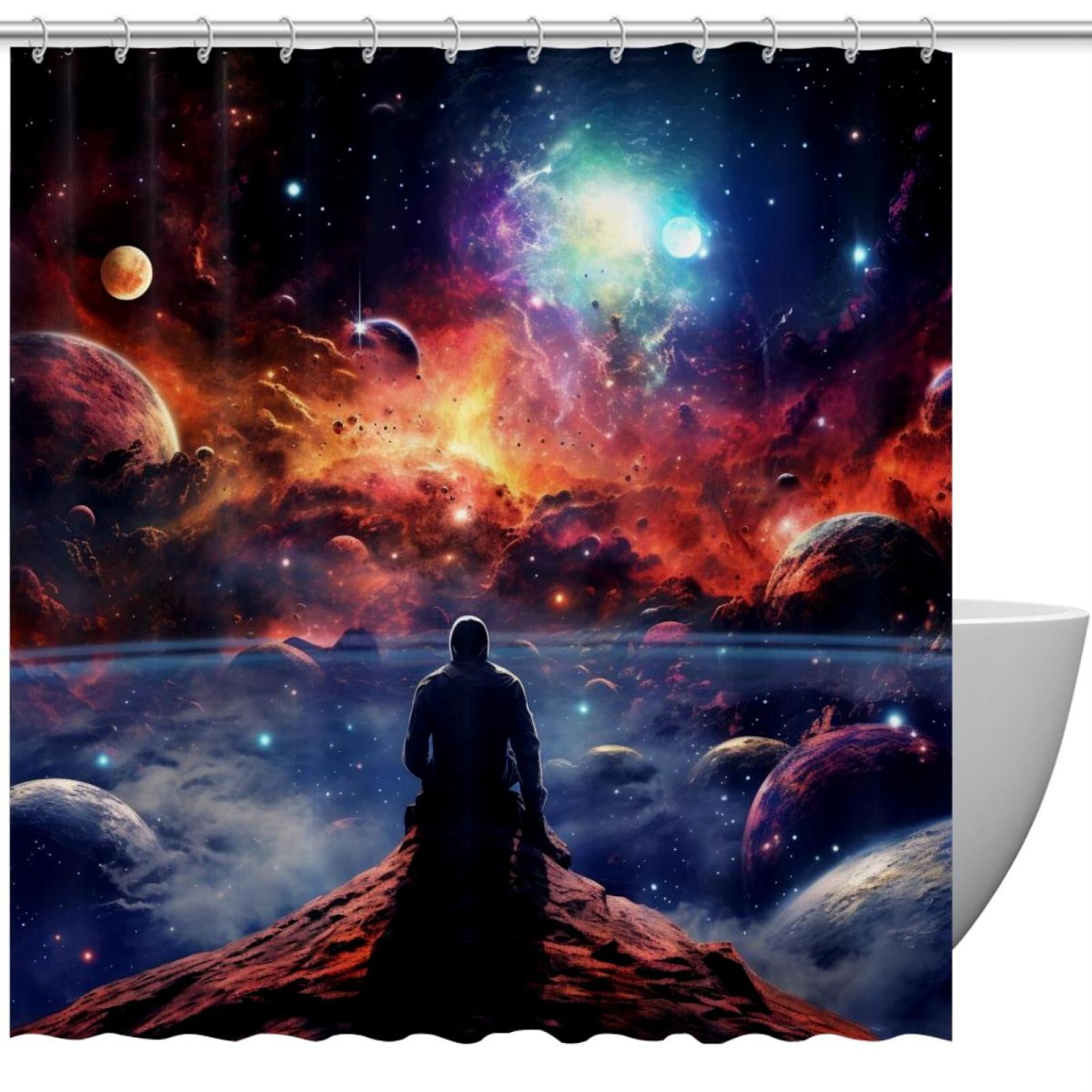 Galactic Space Waterproof Bathroom Decoration Shower Curtain Set with ...