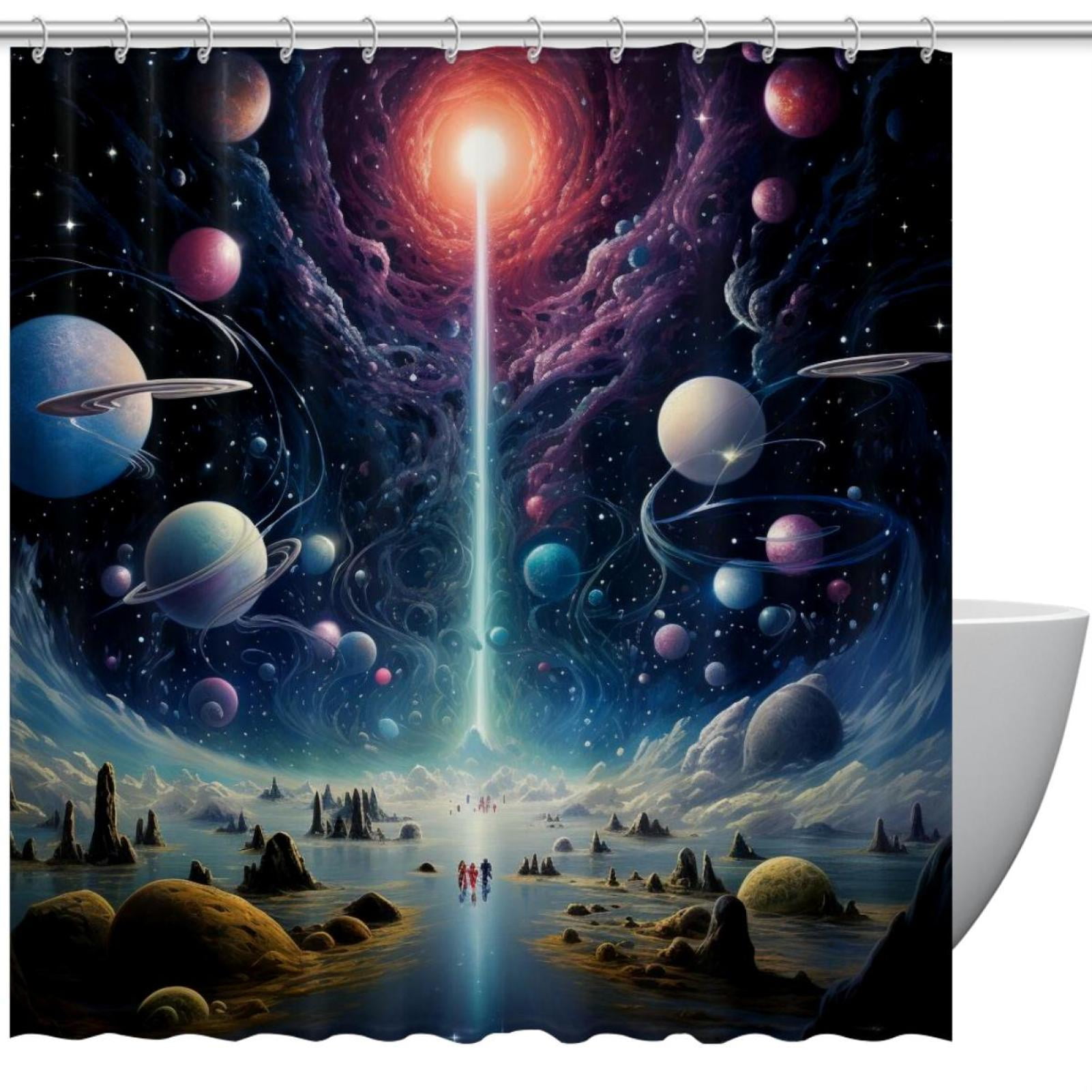 Galactic Space Waterproof Bathroom Decoration Shower Curtain Set with ...